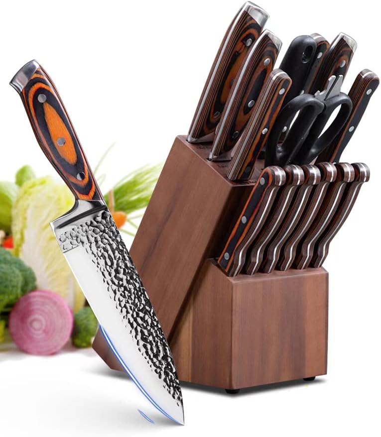 Knife Sets for Kitchen with Block, 15 Piece Kitchen Knife Set with ...