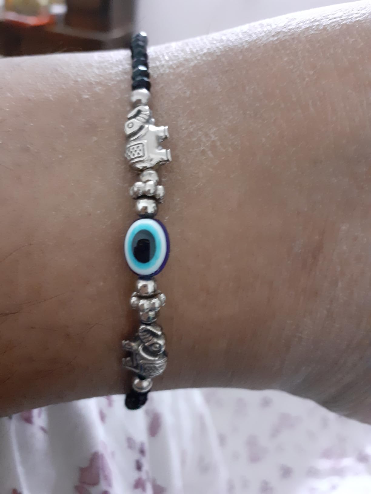 Jyokrish Combo Metal Silver Elephant & Turtle Blue Evil eye Glossy ...