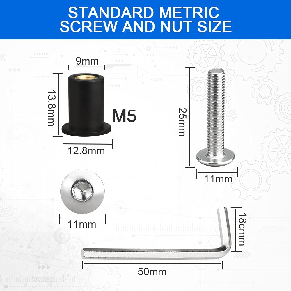 XAVSWRDE 12 PCS Rubber Well Nuts Kit M5 Brass Insert Neoprene Well Nut Grommet Windshield Bolts ...
