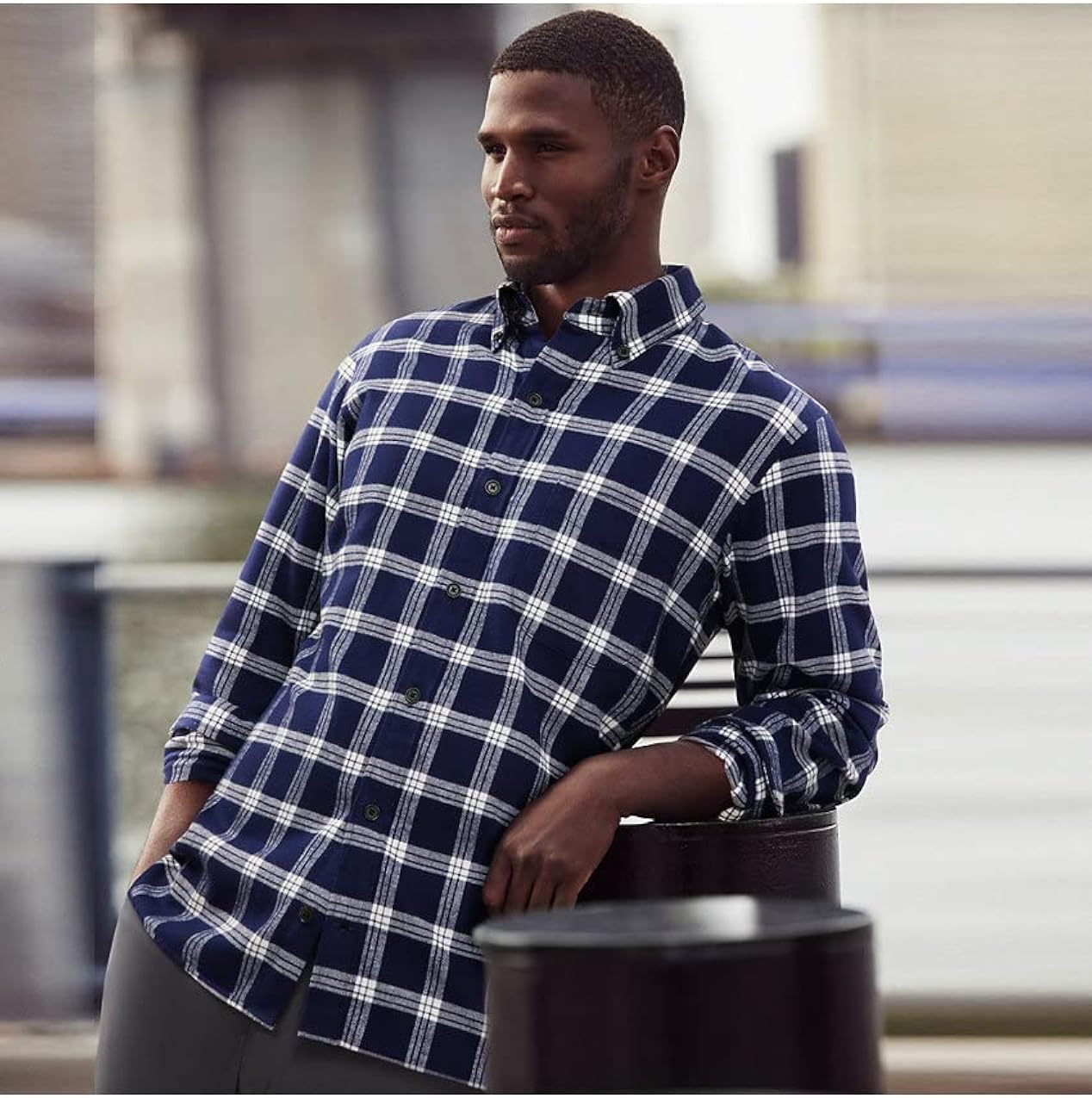 Lands' End Mens Traditional Fit Flagship Flannel Shirt Navy/Ivory ...