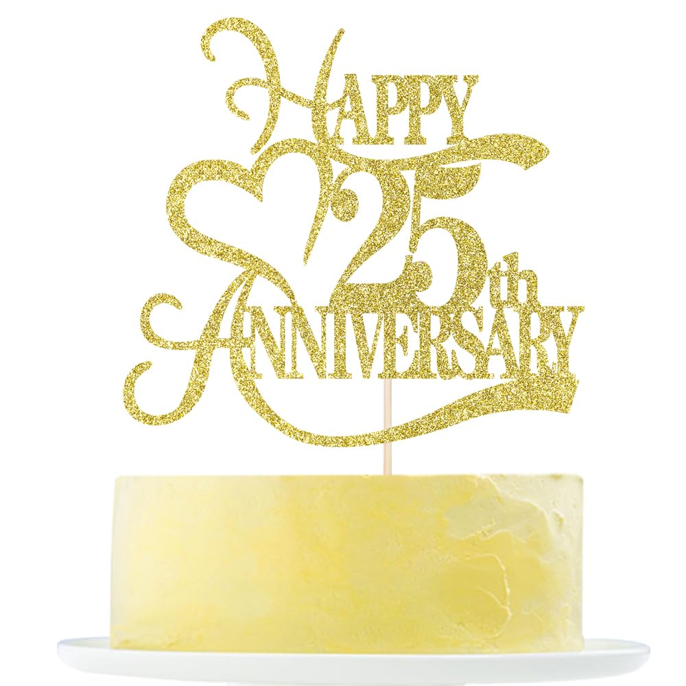 Amazon.com: Gold Glitter 25th Anniversary Cake Topper - 25 Wedding ...