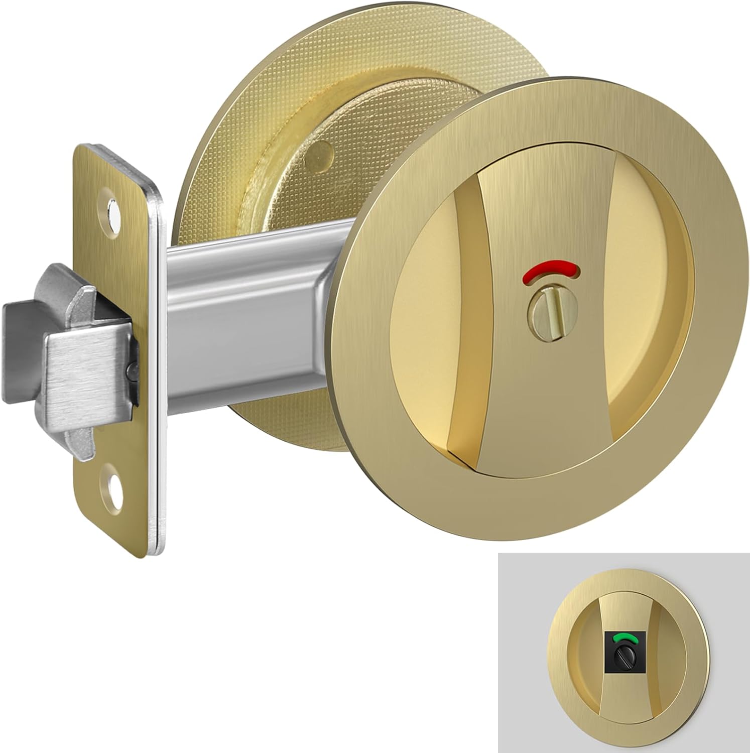 Youlvy Gold Round Pocket Door Lock,Brushed Gold Privacy Round Pocket ...