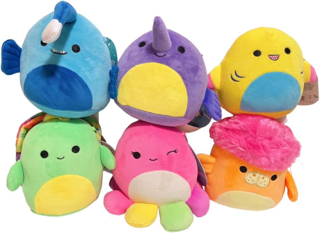 Amazon.com: Squishmallows Neon Sealife 5" Plush Toys, Set of 6 Mini ...