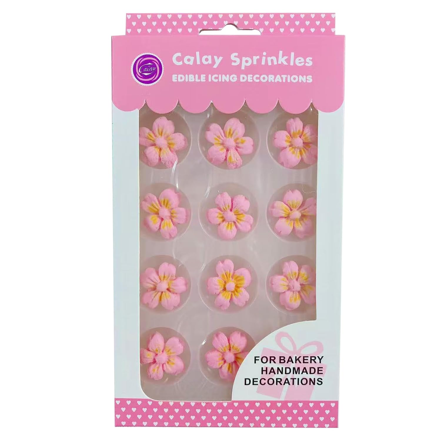 Amazon.com: Sentovac 12 Pcs Pink Flowers Icing Decoration Edible Candy ...