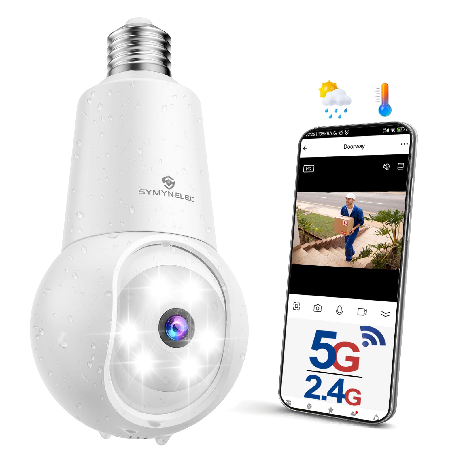 Amazon.com : SYMYNELEC Light Bulb Security Camera: 5G WiFi Socket ...