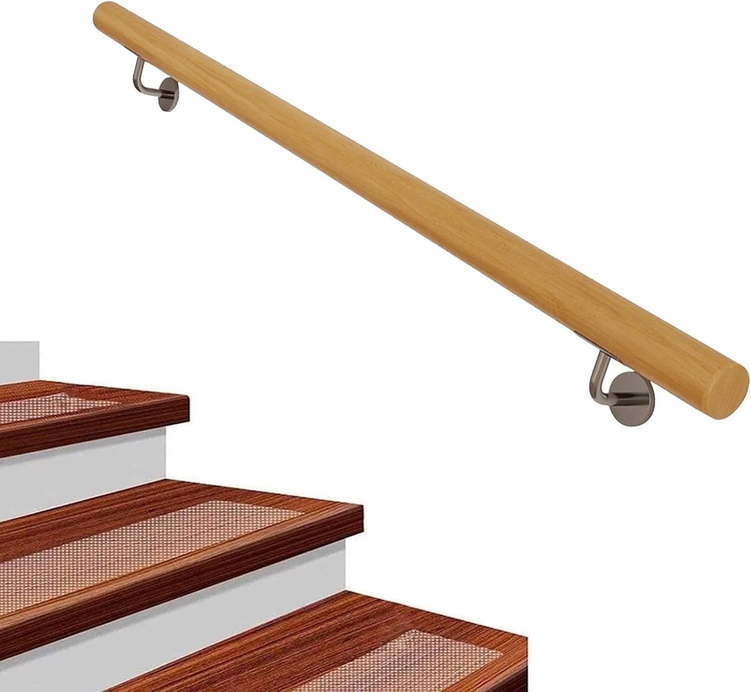 Amazon.com: Handrail Wooden Handrail with Stainless Steel Brackets ...