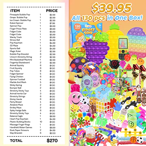 130Pcs Fidget Toys Pack Treasure Box for Kids Pop Ideas Fidgets Gifts ...