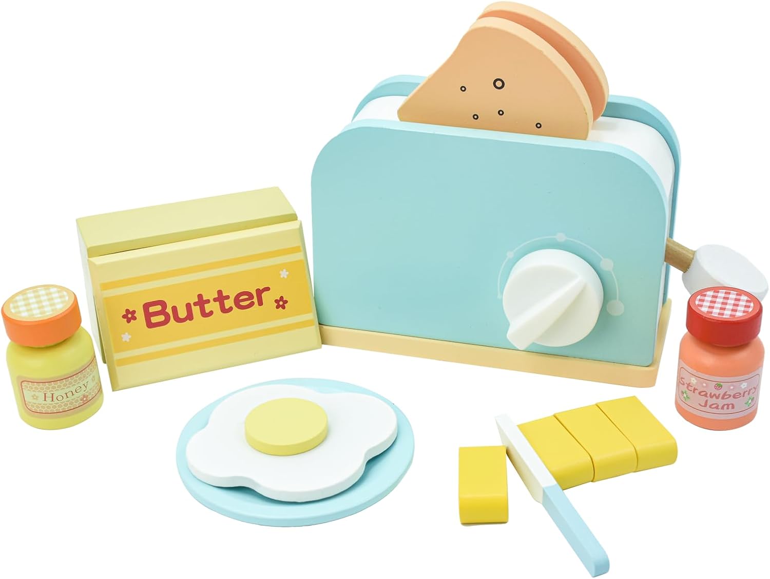 Coriver Wooden Toy Toaster, 9 Pcs Wooden Pop-Up Toaster Toy Play Set ...