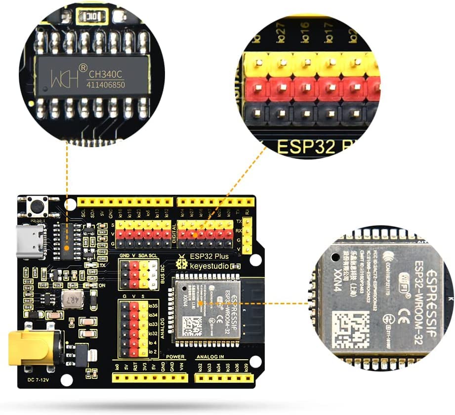 KEYESTUDIO ESP32 WROOM Development Board, Support WiFi and Bluetooth, Compatible with Arduino ...
