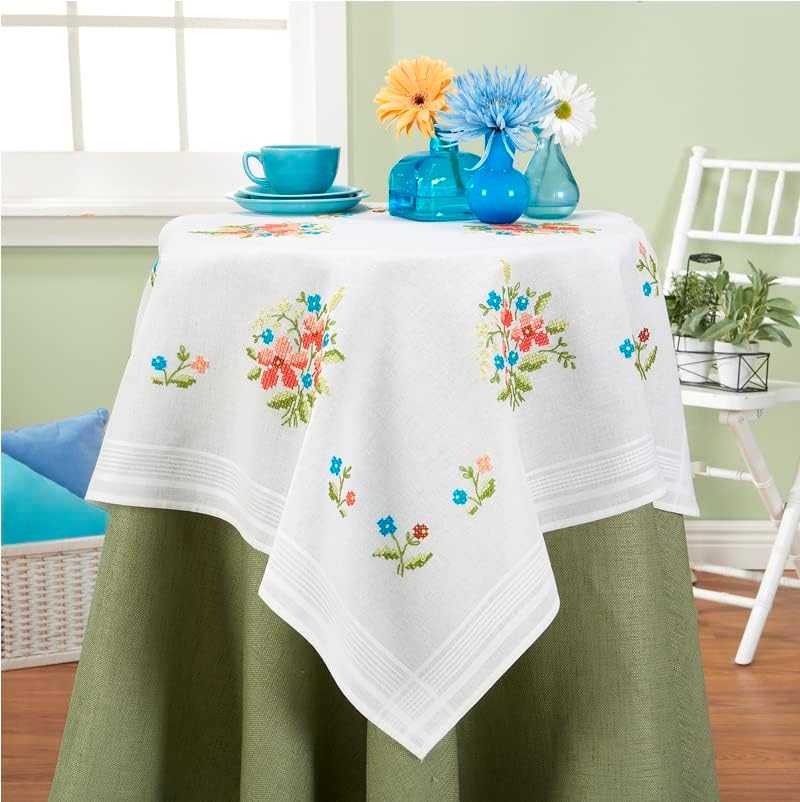 DECO-LINE Daffodil 80X80CM Printed Tablecloth Embroidery KIT, WHITE ...