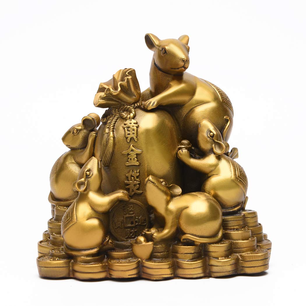 Chinese Fengshui Handmade Brass Mouse Rats Statue Golden Wealth ...