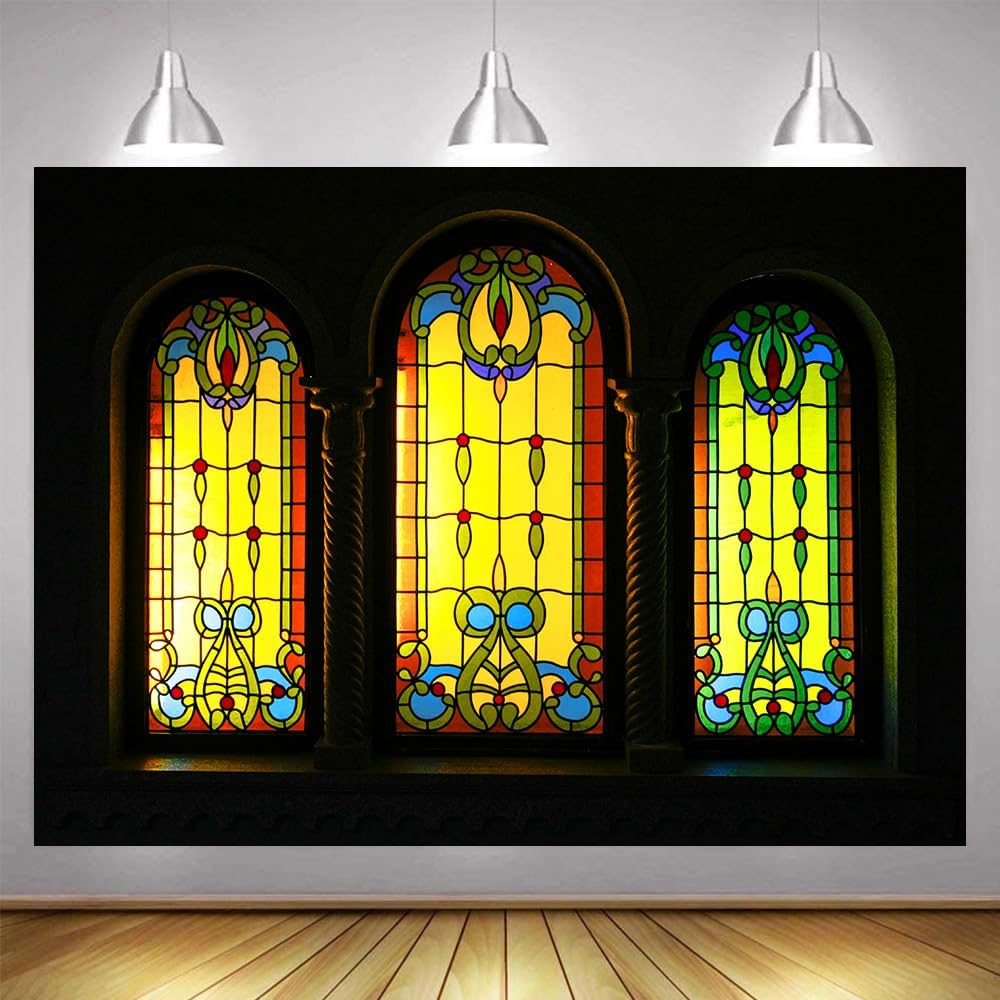 Amazon.com : EMTOBT 10x7ft Stained Glass Window Backdrop Vintage Church ...