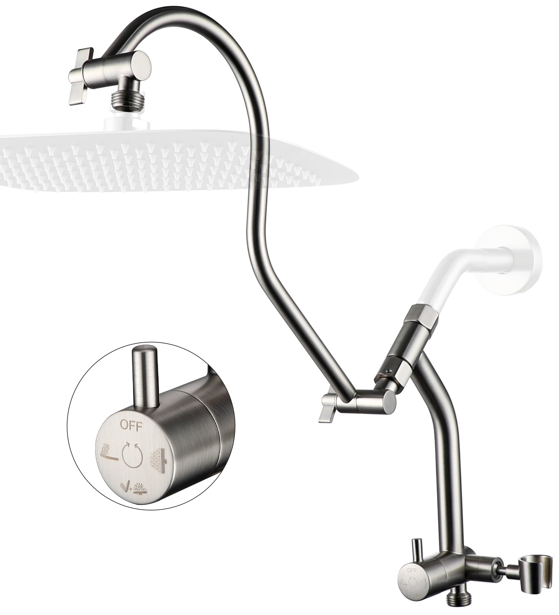 G-Promise All Metal Shower Diverter with Low Handheld Holder and 13 ...