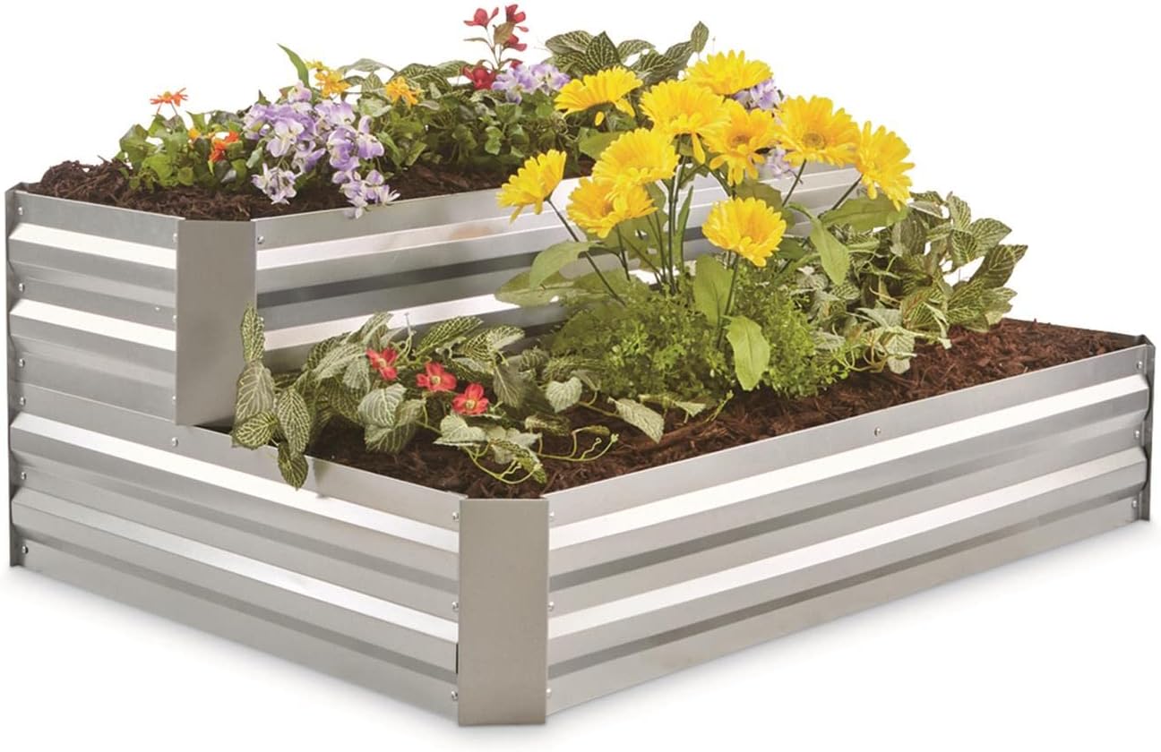 Amazon.com: CASTLECREEK Galvanized Stair Planter Box Elevated Raised ...