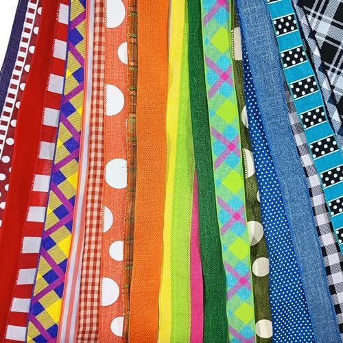 Amazon.com: 20 Yards Assorted Fabric Wired Edge Ribbon 1.5” and 2.5 ...