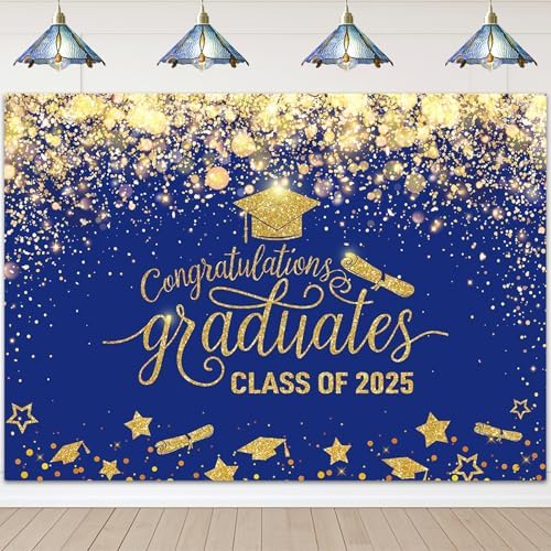 Amazon.com : Avezano 8x6ft Graduation Backdrop Navy Blue and Gold Class ...