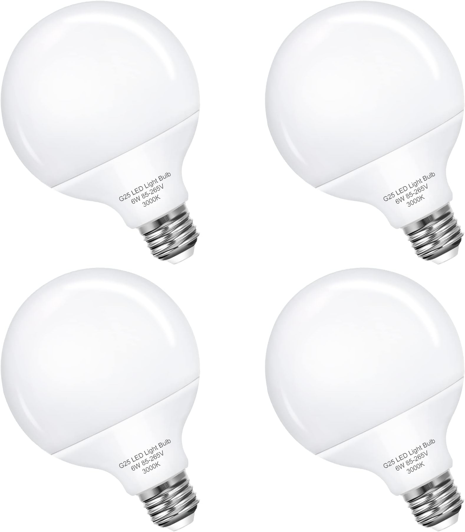 Globe LED Light Bulbs 60W Equivalent, G25 LED Vanity Bulb for Bathroom Mirror Light Bulbs, E26 ...