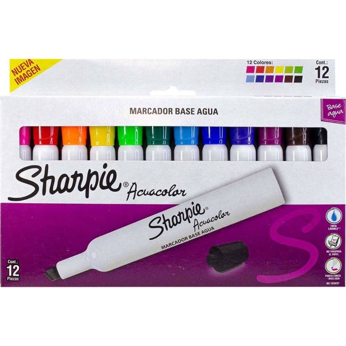 Marcadores Sharpie Acuacolor 12 pzas Punta cincel : Amazon.com.mx ...