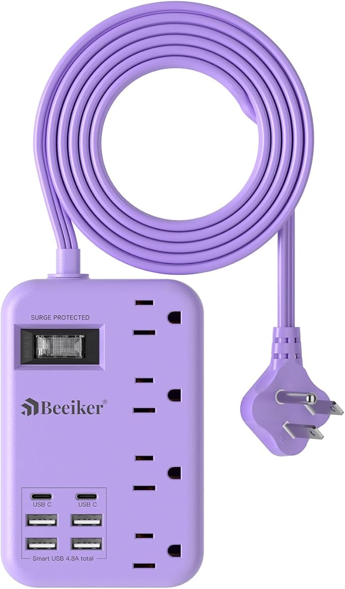 Amazon.com: 6 USB(2 USB C) Purple Travel Power Strip- 5Ft Lavender ...