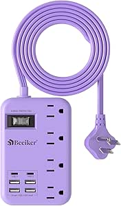Amazon.com: 6 USB(2 USB C) Purple Travel Power Strip- 5Ft Purple ...