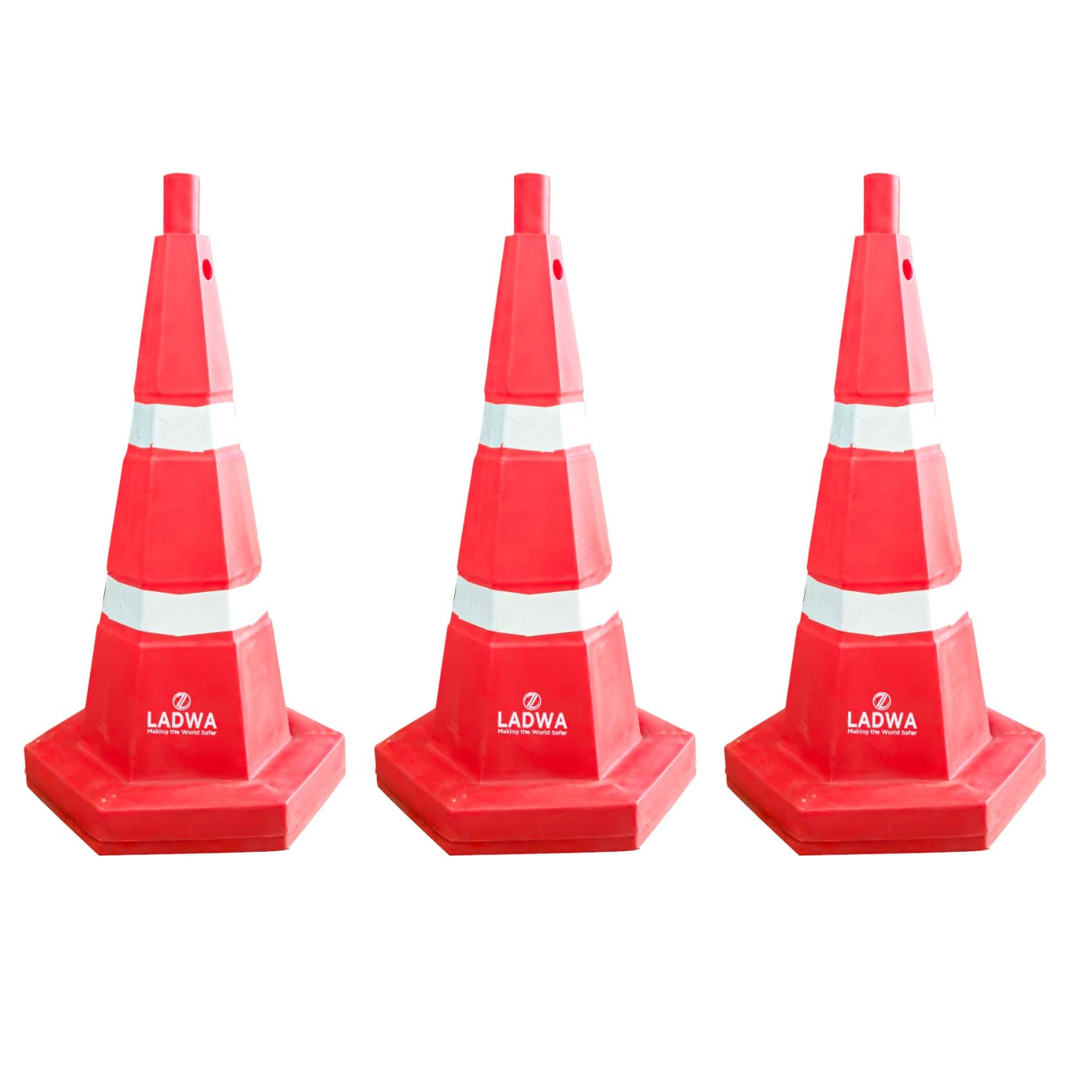 LADWA 750 mm, 3 Pcs Heavy Duty Heavy Base Road Traffic Cone, Non Topple ...
