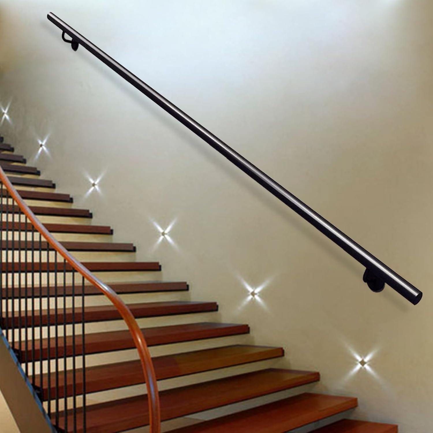 Wrought Iron Black Metal Outdoor Grab Rail il for Staircase Wall Mount ...