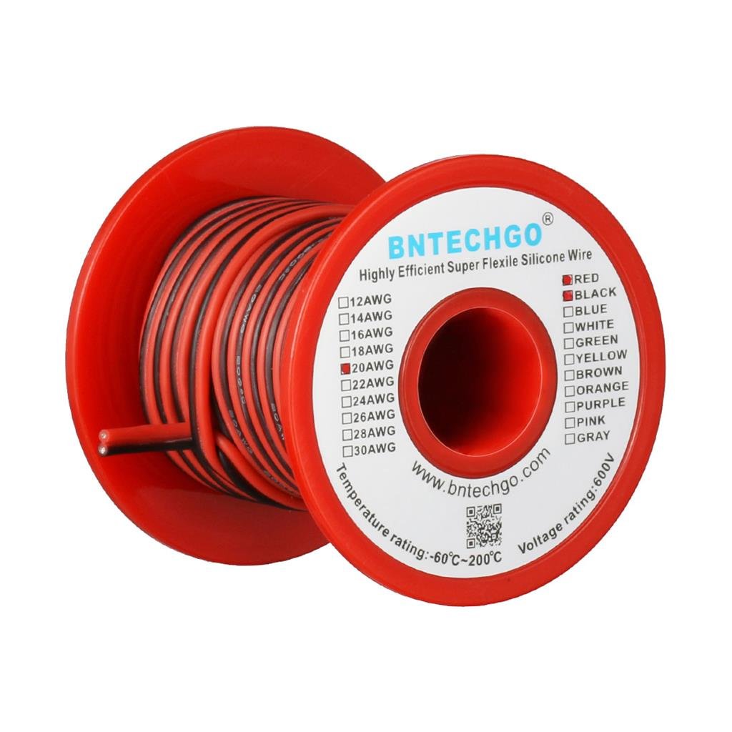 BNTECHGO 20 Gauge Flexible 2 Conductor Parallel Silicone Wire Spool Red ...
