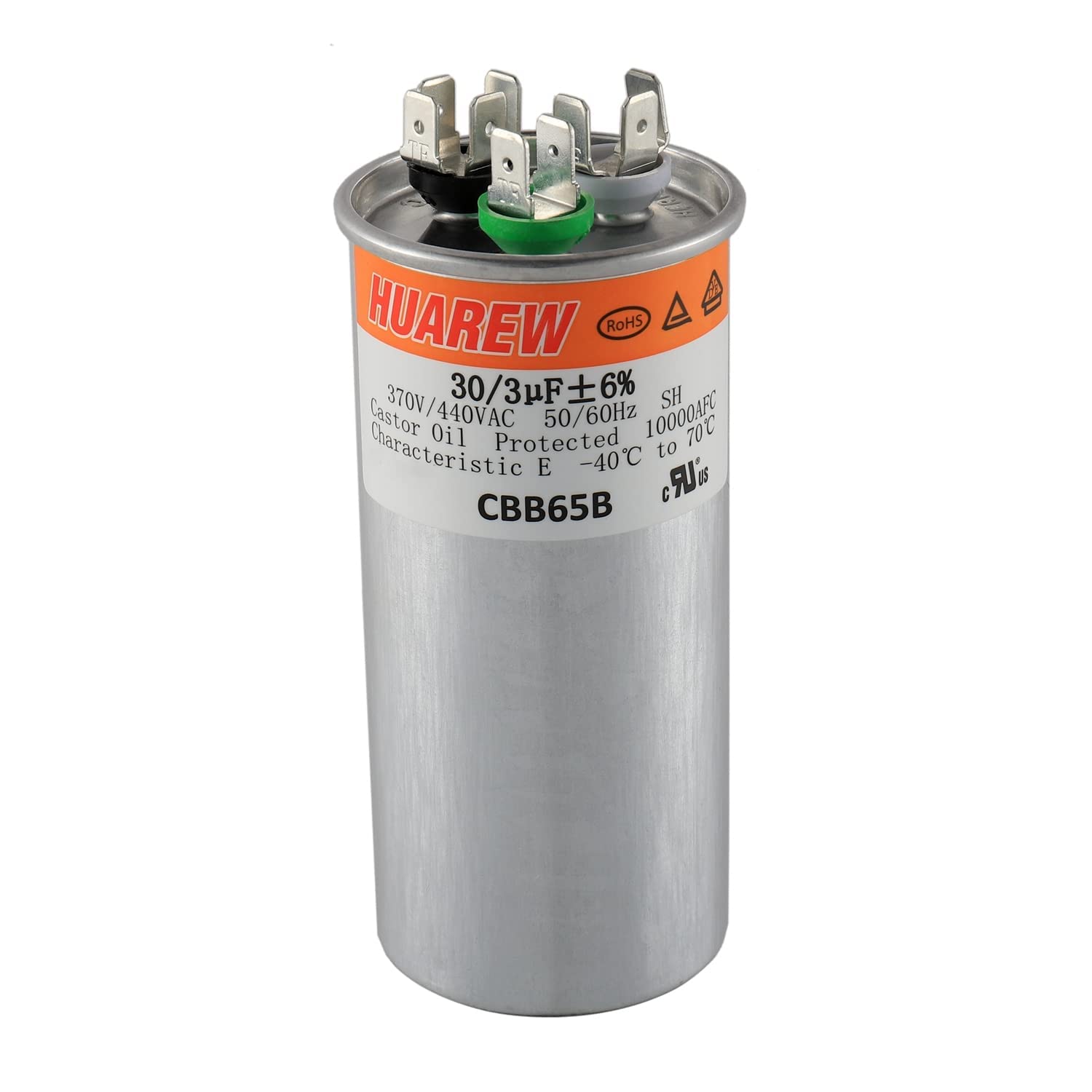 HUAREW 30/3 uF 30+3 MFD ±6% 370V/440V CBB65B AC Capacitor Dual Run Round Capacitor Replacement ...