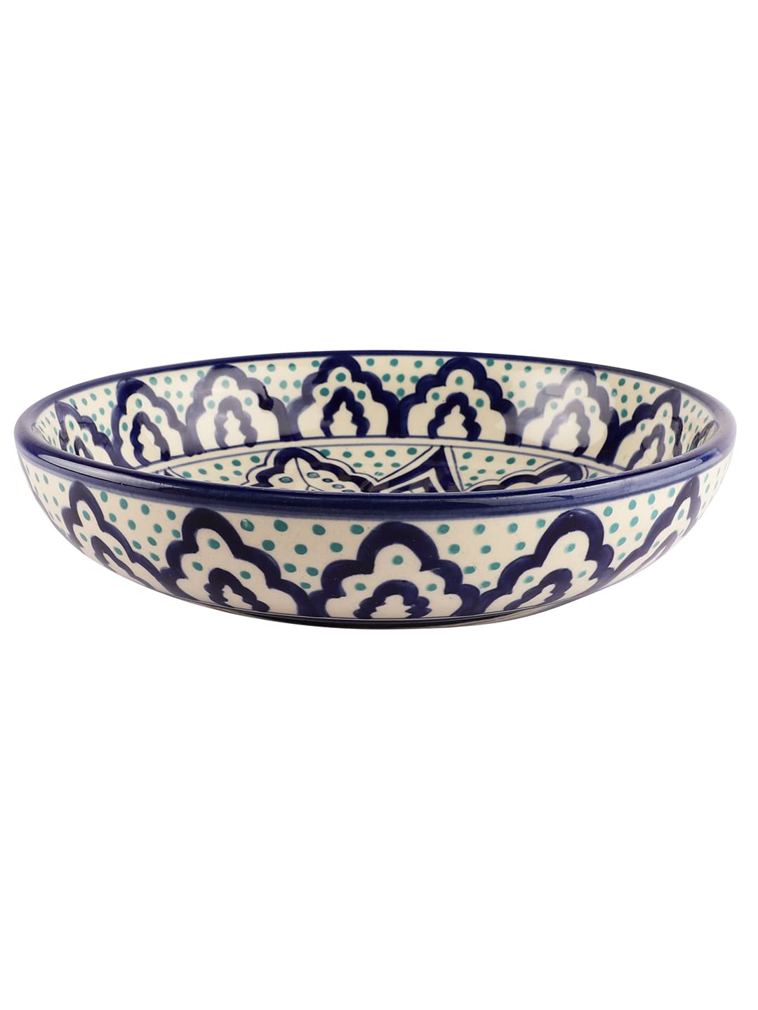 Buy MIEN Handcrafted & Handpainted Floral Galzed Ceramic Blue Serving ...
