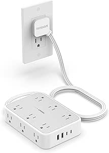TESSAN Flat Plug Power Bar, Surge Protector Extension Cord 5FT with 12 ...