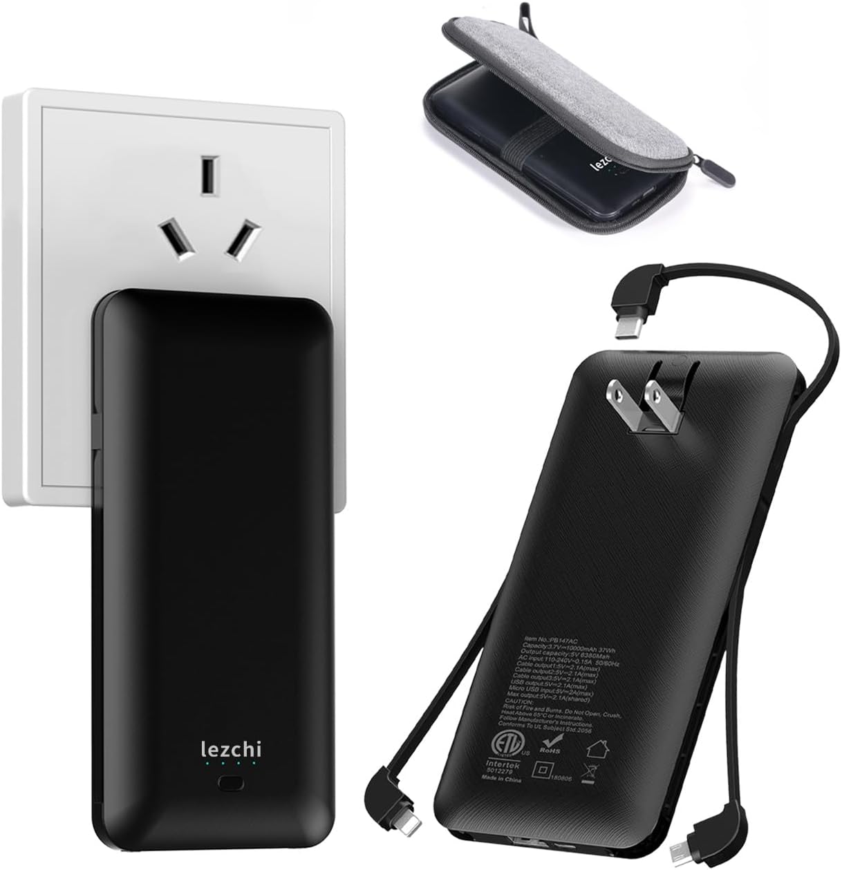Amazon.com: Brand Q Portable Charger with Built-in Cables and AC Wall ...