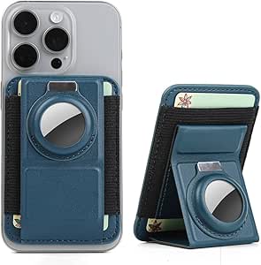 Amazon.com: Magnetic Phone Wallet with Airtag Holder with Adjustable Stand, Leather Magnetic ...