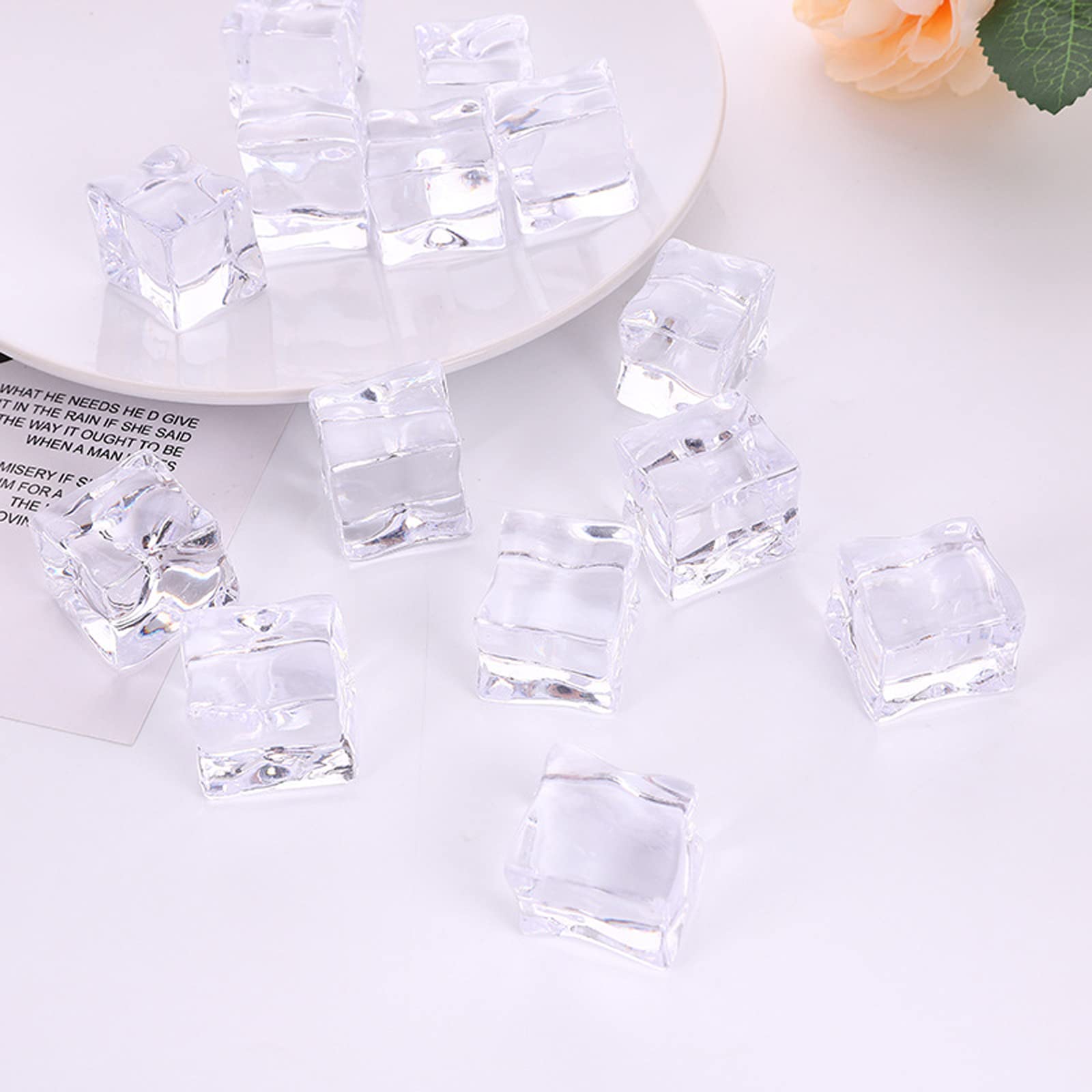 50 Piece 20 * 20MM Fake Ice Cubes Acrylic Plastic Ice Cubes Decorative ...