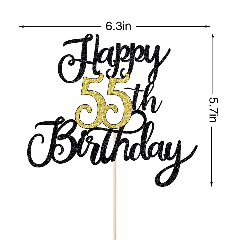Snapklik.com : Black Gold Glitter Happy 55th Birthday Cake Topper,55th ...