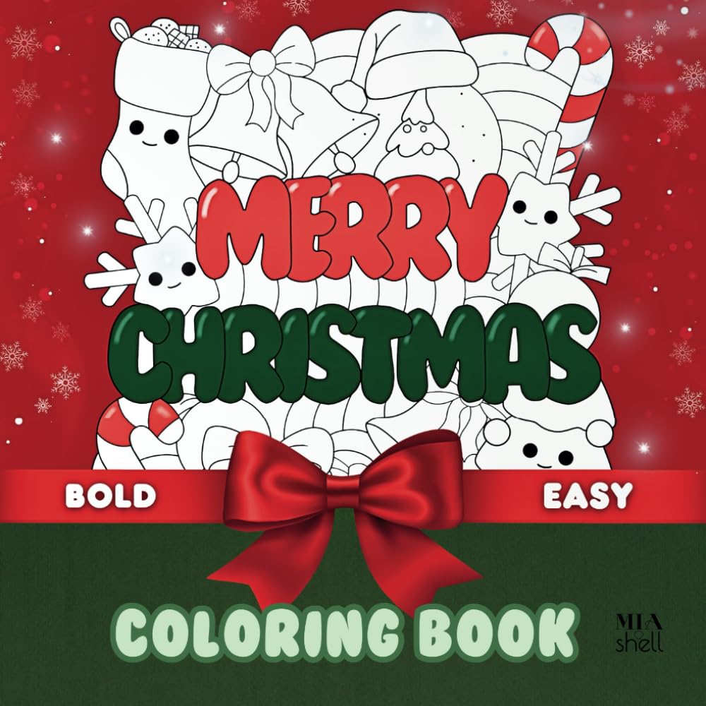 Merry Christmas Bold and Easy Coloring Book for Stress Relief and ...