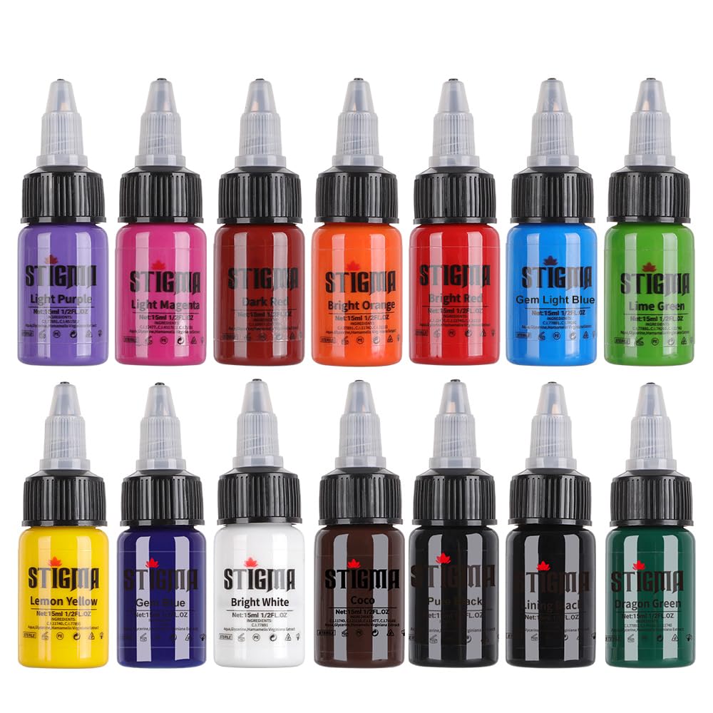 Amazon.com: STIGMA Professional Tattoo Ink Color Set 14 Colors with 15 ...