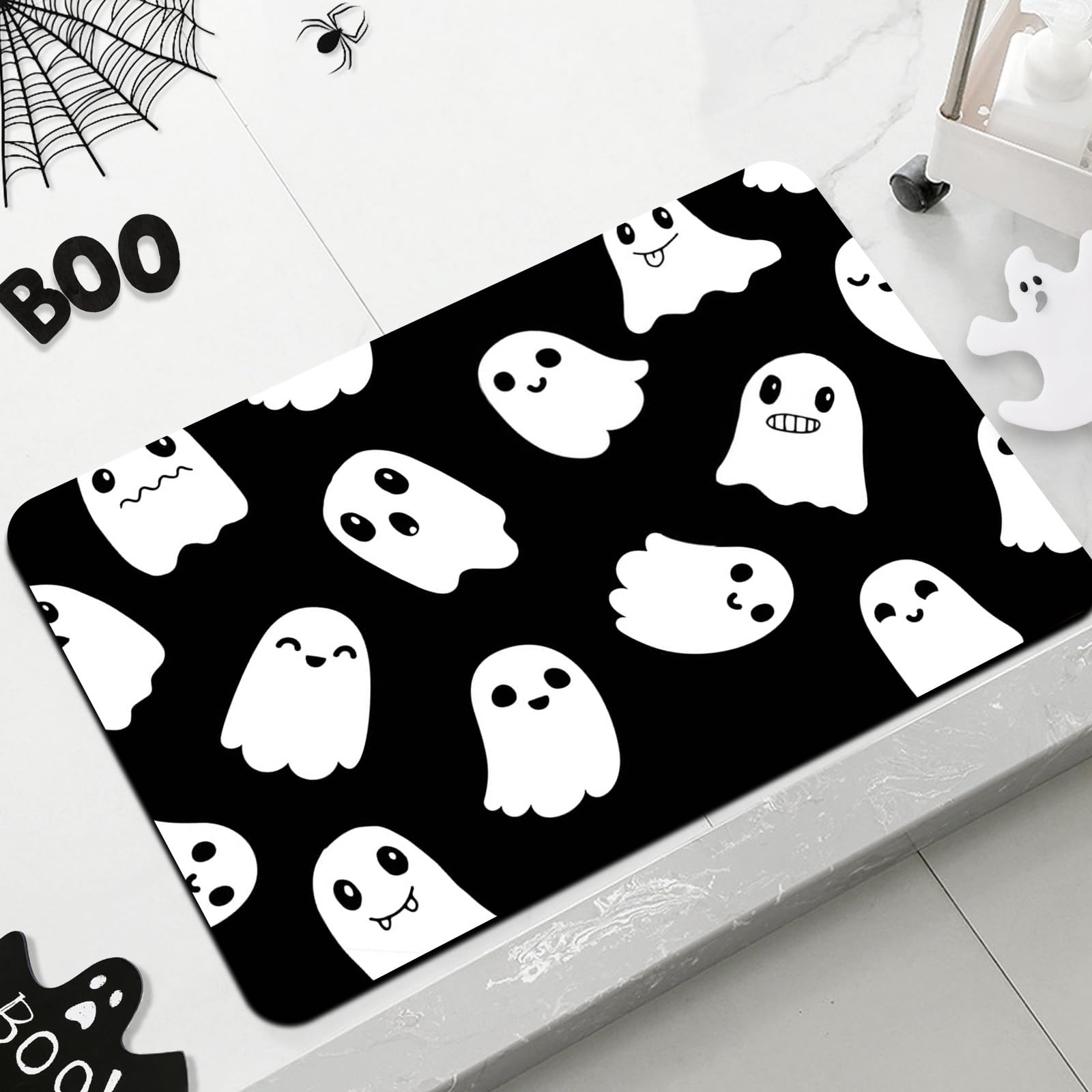 Amazon.com: Mocsicka Halloween Bath Mat 24'' X 16'' Black Ghost Bath ...