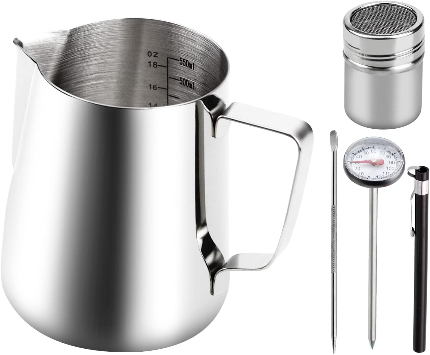 Milk Jug 600ml/21oz, Milk Frother Frothing Jug Stainless Steel with ...