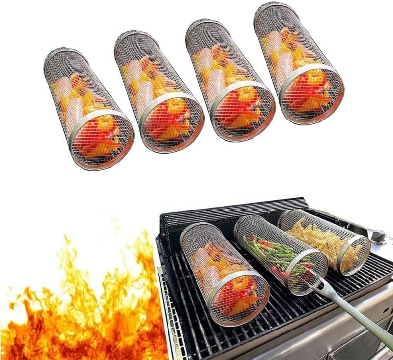 Amazon.com: KingOnline 3 Pack BBQ Rolling Grill Basket - Upgrade Your ...