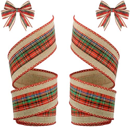 Amazon.com: 2 Rolls 12 Yards Buffalo Plaid Ribbons Burlap Wired Edge ...