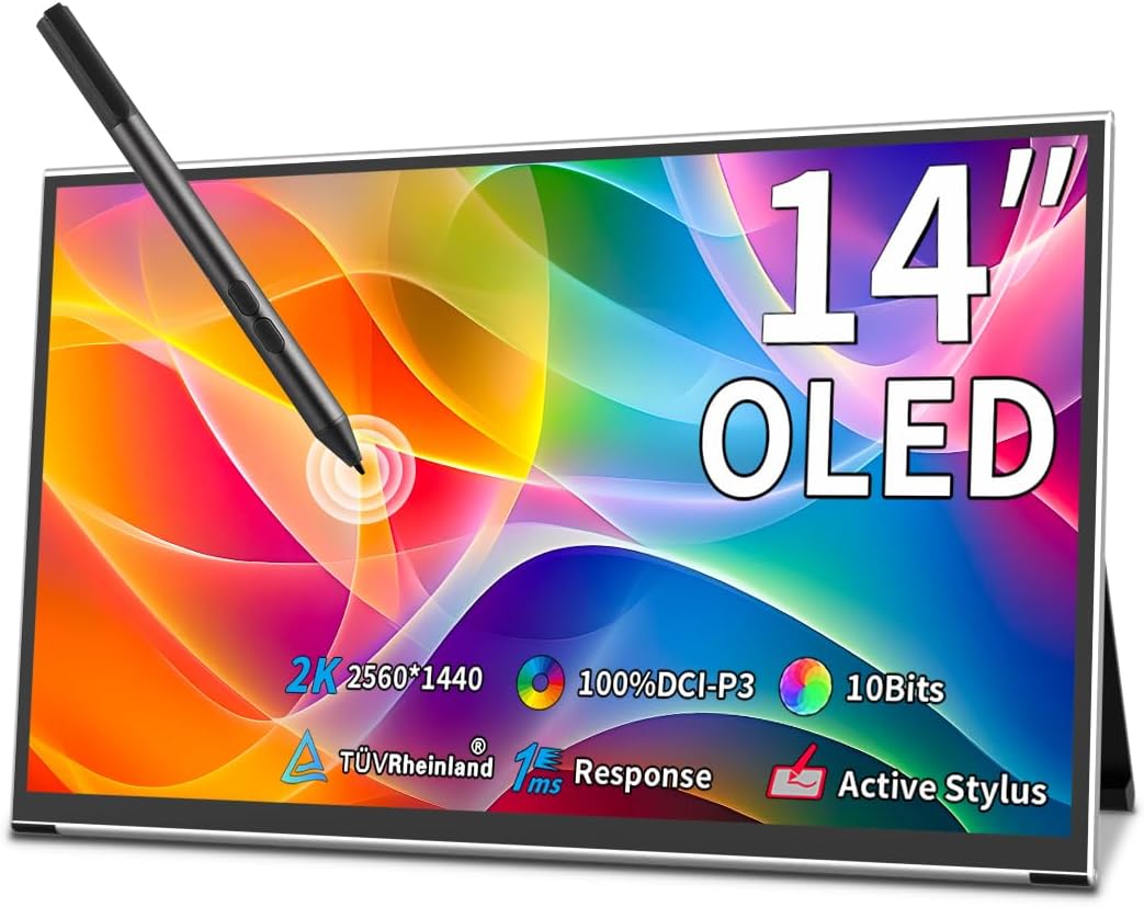 OLED Portable Monitor 14", 2K 2560x1440 |Portable Touchscreen Display ...