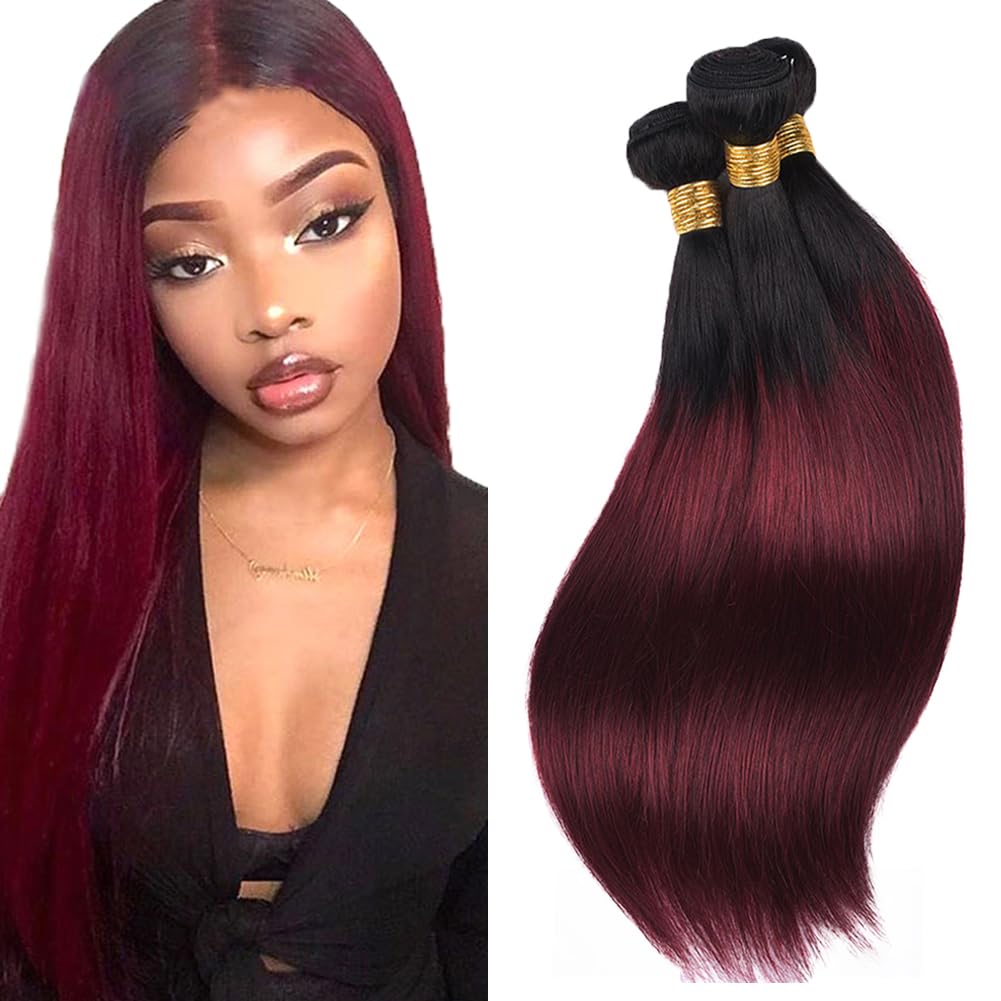 Amazon.com : AuokMar Ombre Burgundy Bundles Human Hair Red Human Hair ...