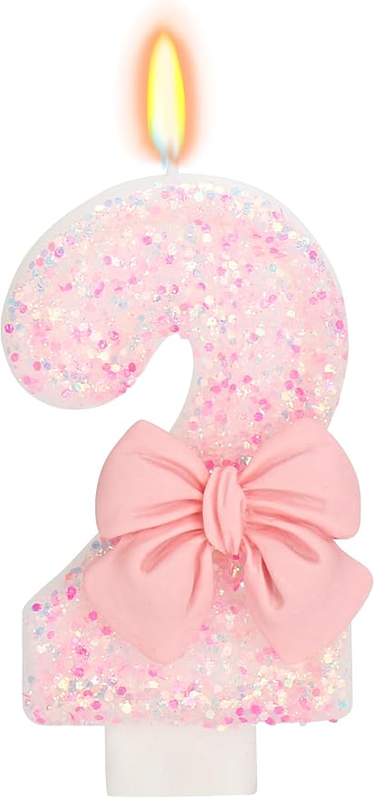 Amazon.com: ElekFX Birthday Candle for Cake, 2 Candle - Pink Glitter ...