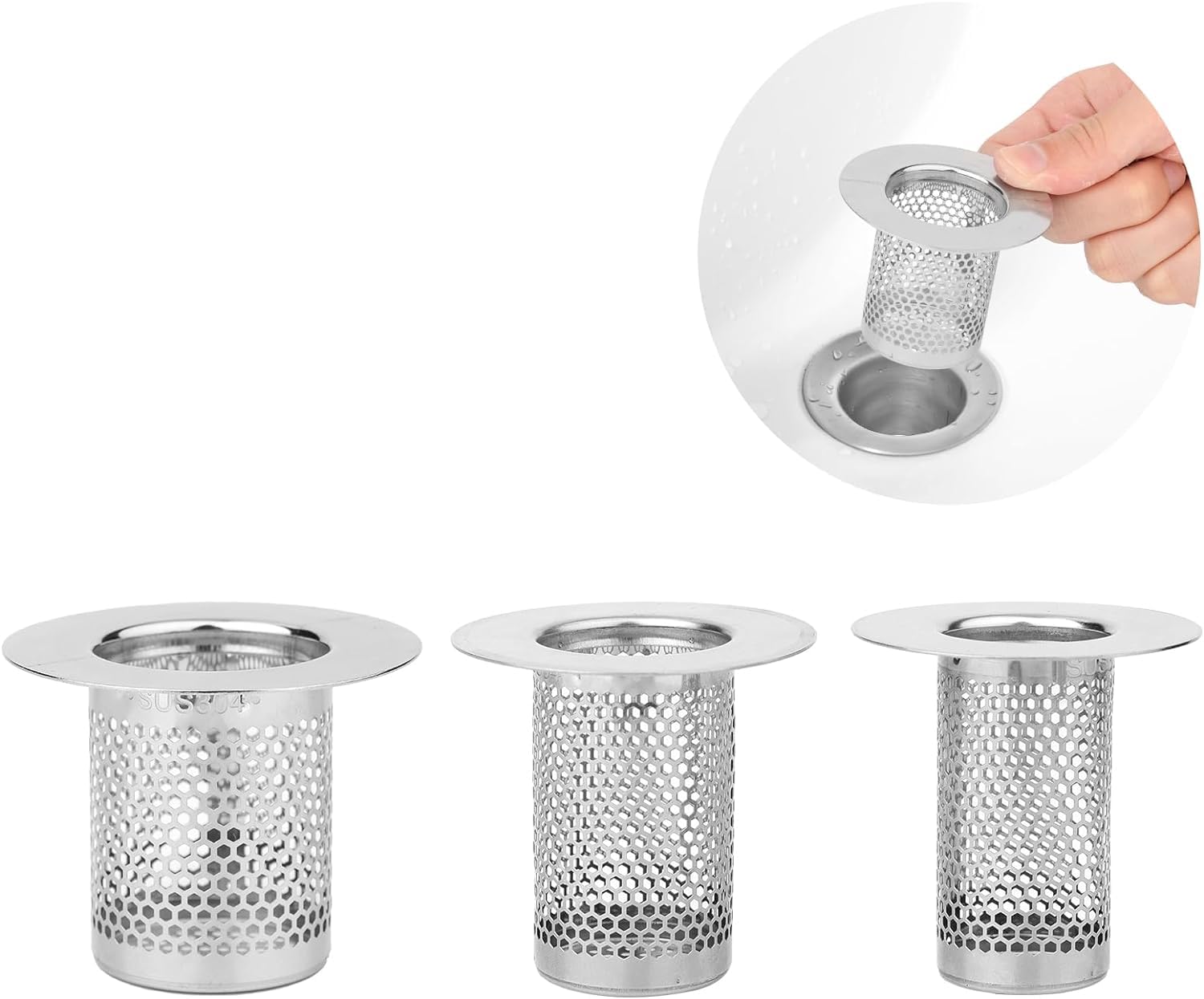 Sink Strainer, 3Pcs Stainless Steel Kitchen Sink Strainer Plug Shower ...