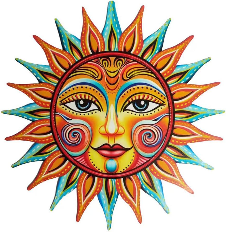 Amazon.com: Sun Mural Wall Art Sculpture Decor - Large Metal Sun Wall ...