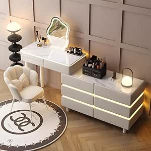 Amazon.com: VELLE Vanity Set with Ambient Light, Makeup Table with ...
