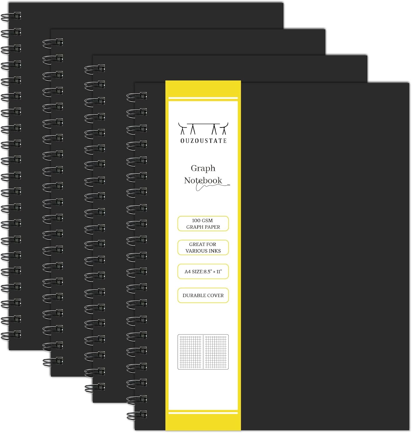 Amazon.com : Ouzoustate Graph Paper Spiral Notebook-A4 Grid Journal 8.5 ...
