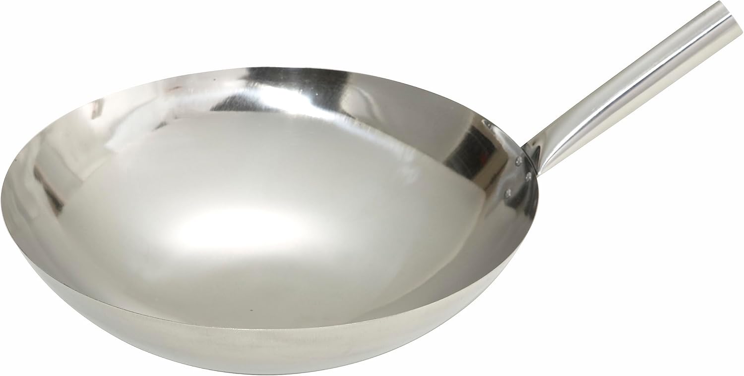 Winco Stainless Steel Wok with Riveted Joint Handle, 16-Inch : Amazon ...