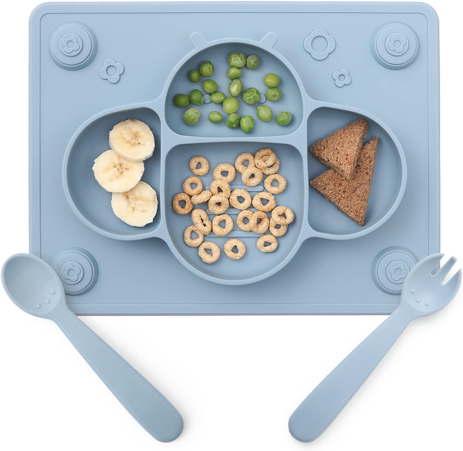 Amazon.com: Bear Kids' Dinnerware Set, Melamine Baby Plate with Spoons ...