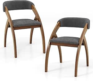 Amazon.com - Giantex Wooden Dining Chairs Set of 2, Upholstered Kitchen Chairs w/Arched Rubber ...
